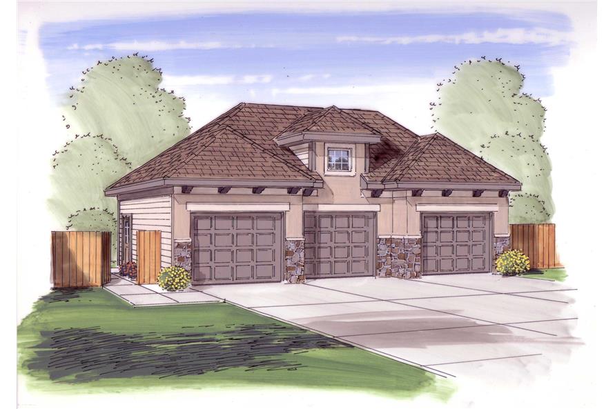 Tuscan-Style Garage with 3-Car Bays, 988 Sq Ft | Floor Plan #100-1036