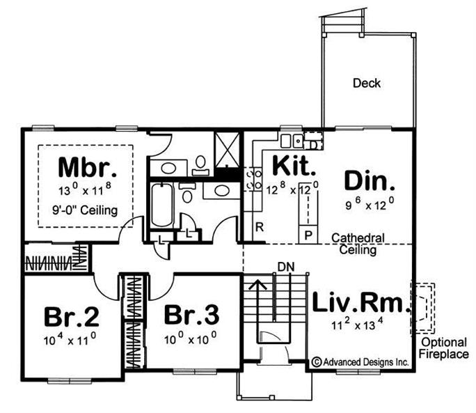 Multi-Level - Small Home with 3 Bedrooms, 1096 Sq Ft | Floor Plan #100-1191