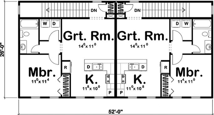 French House Plan #100-1266: 1 Bedrm, 689 Sq Ft Per Unit Home