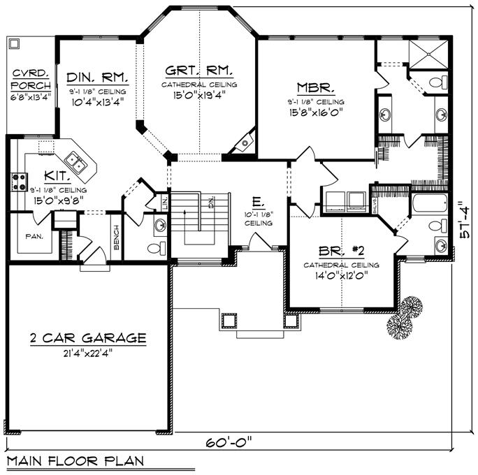 Ranch House Plan - 2 Bedrms, 2.5 Baths - 1875 Sq Ft - #101-1910