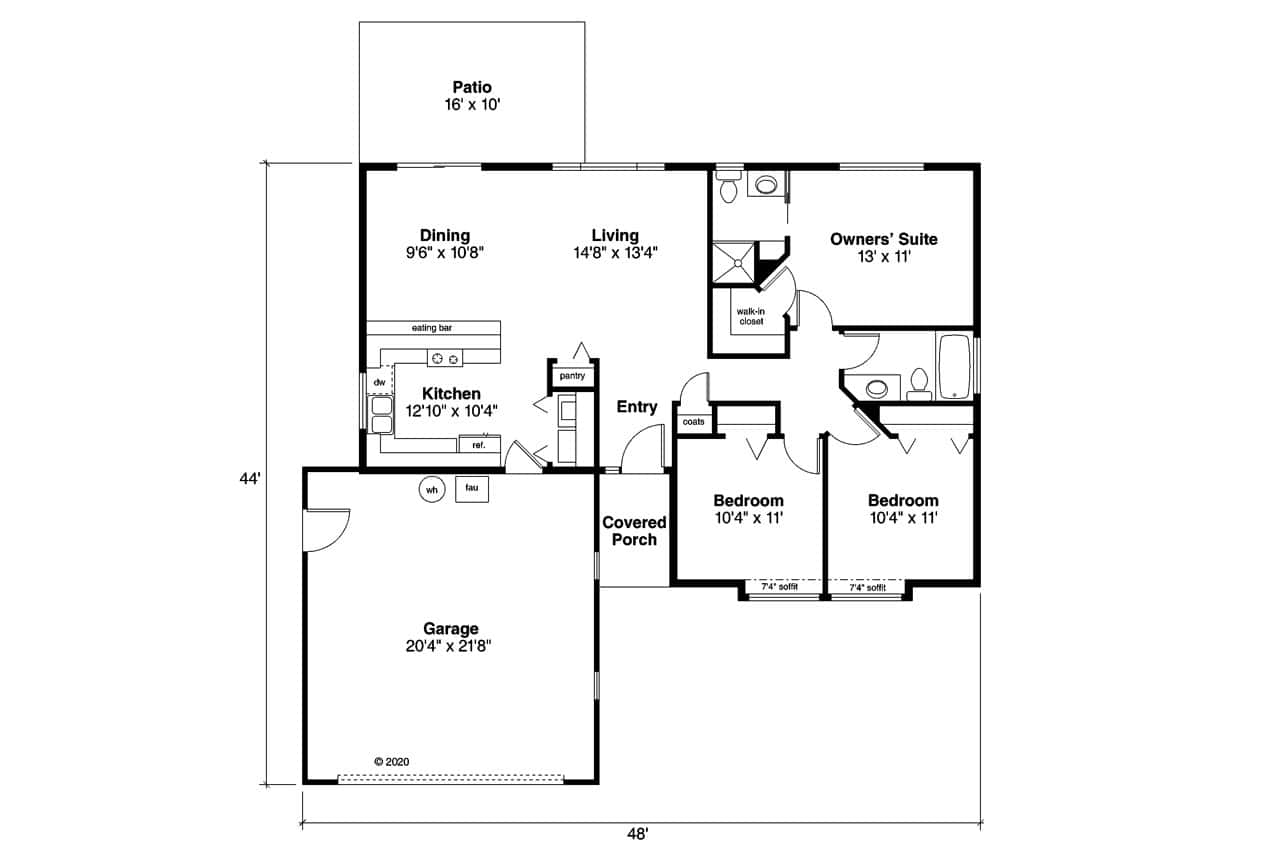 Small House Plans House Plan - 3 Bedrms, 2 Baths - 1156 Sq Ft - #108-1216