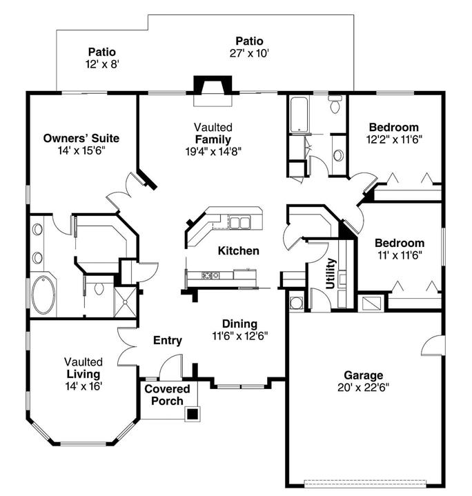 Ranch House Plan - 3 Bedrms, 2.5 Baths - 2025 Sq Ft - #108-1235