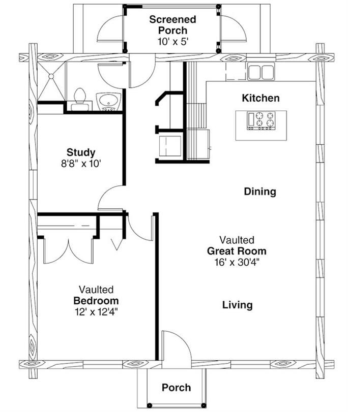 Log Cabin - Small Home with 1 Bdrm, 960 Sq Ft | Floor Plan #108-1280