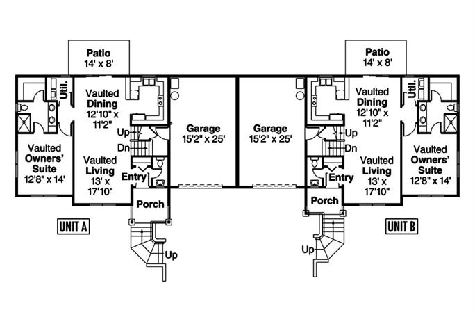 Multi-Unit House Plan #108-1846: 3 Bedrm, 1468-1473 Sq Ft Per Unit Home