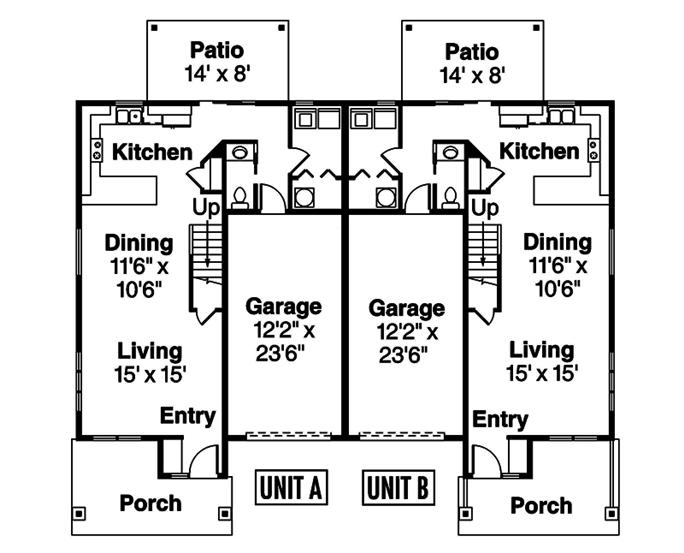 Multi-Family Plan: 2 Units with 3 Bed, 1529 Sq Ft Per Unit - #108-1851