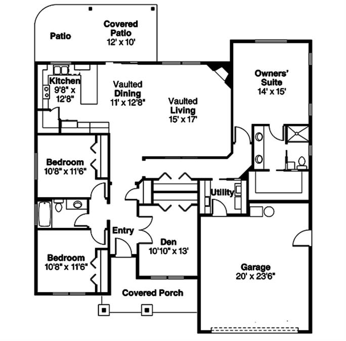 Country Ranch House Plan - 3 Bedrms, 2 Baths - 1859 Sq Ft - #108-1890