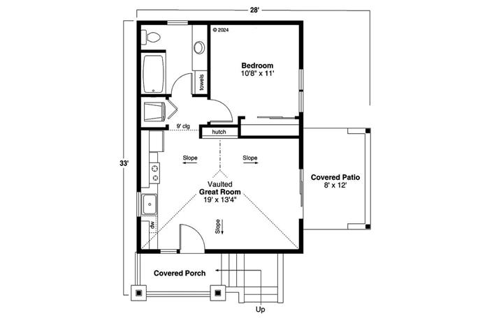 Prairie House Plan - 1 Bedrms, 1 Baths - 560 Sq Ft - #108-2111