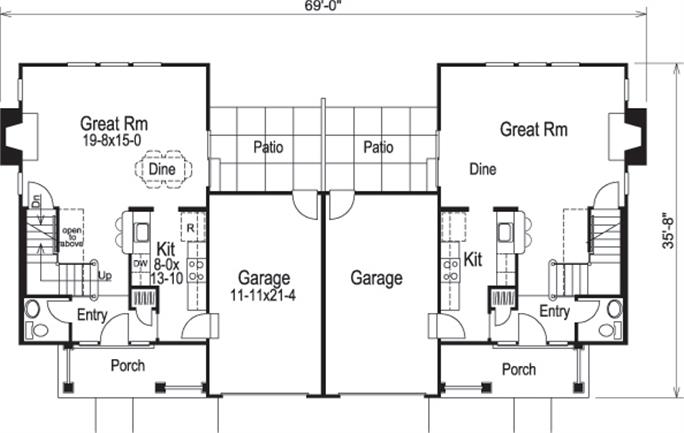 Multi-Unit House Plan #138-1122: 2 Bedrm, 1204 Sq Ft Per Unit Home ...