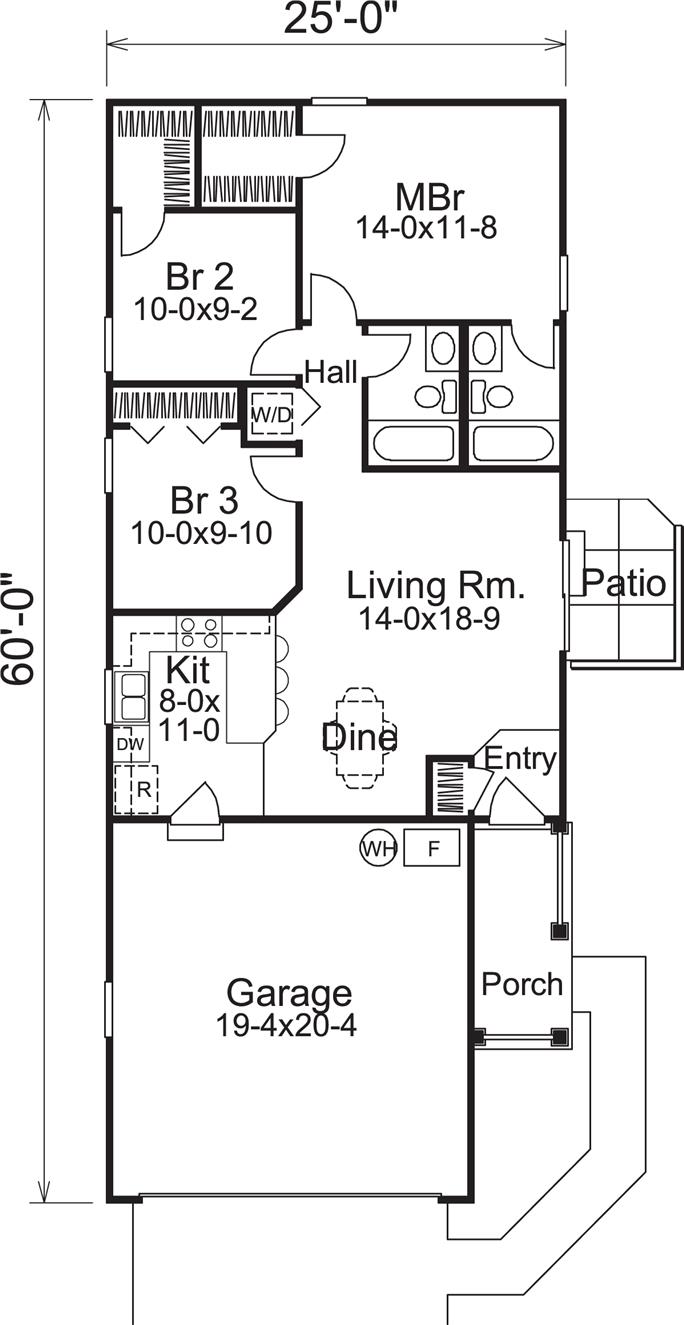 Ranch House Plan #138-1136: 3 Bedrm, 983 Sq Ft Home | ThePlanCollection
