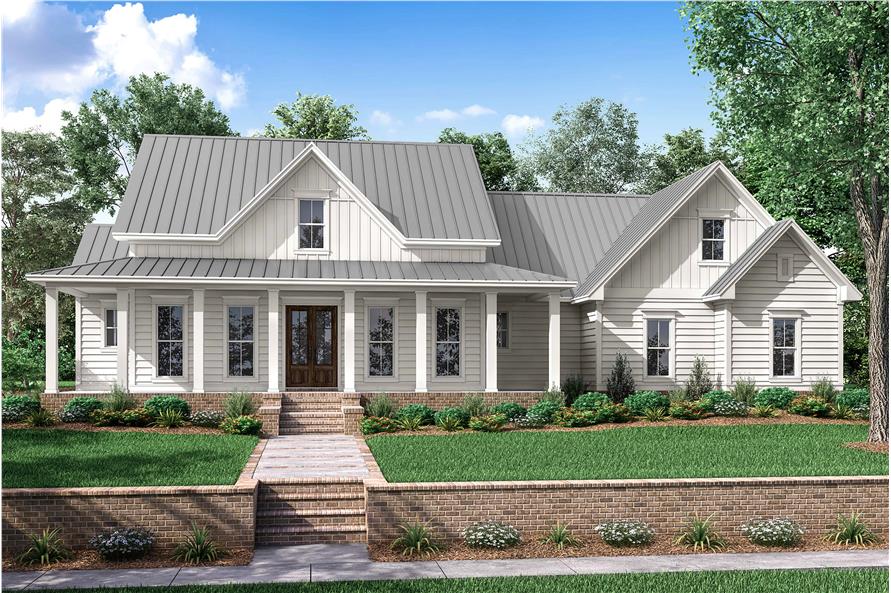 Transitional Modern Farmhouse Plan with Porch - 3 Bed, 2.5 Bath
