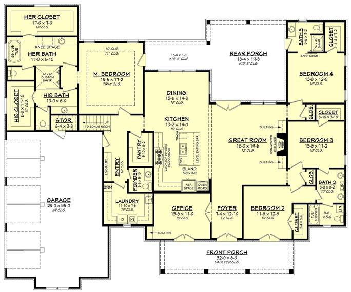 Ranch Floor Plan - 4 Bedrms, 3.5 Baths - 3106 Sq Ft - #142-1446