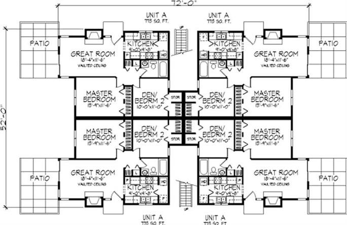 Six-Plex Plan - 1 Bedrm, 1 Bath - 658 Sq Ft Per Unit - #146-2055