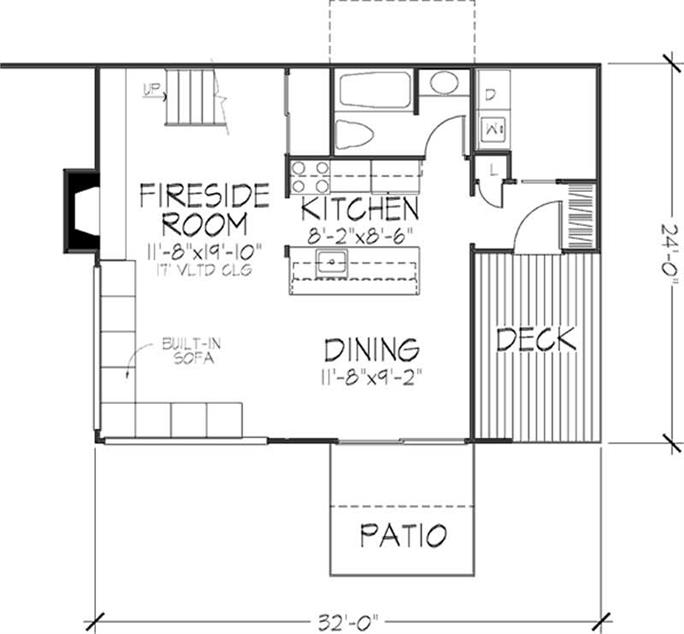 Log Cabin House Plan - 1 Bedrm, 2 Baths - 1152 Sq Ft - #146-2123