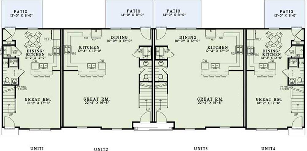 Small Apartment Complex Plan - 3 Bed, 2 Story Units - #153-1137