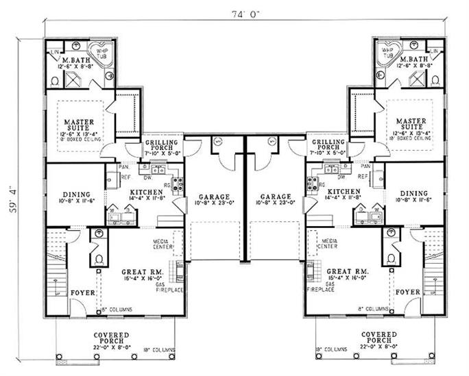 Traditional, Multi-Unit House Plans - Home Design Heather Ridge # 3941