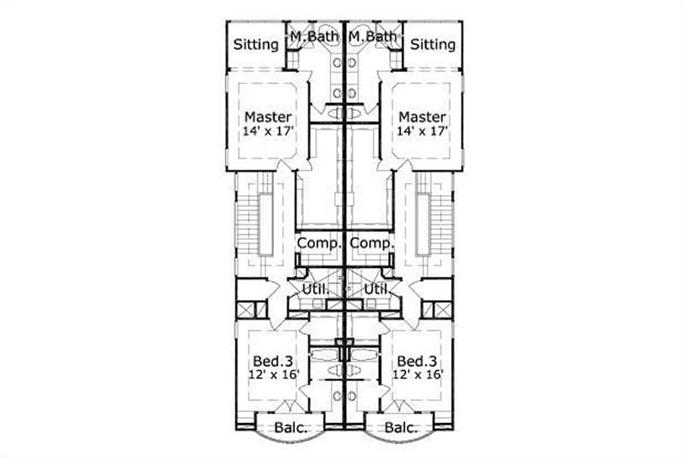 Multi-Unit Plan - 3 Bedrms, 3.5 Baths - 3,173 Sq Ft - Plan #156-2007