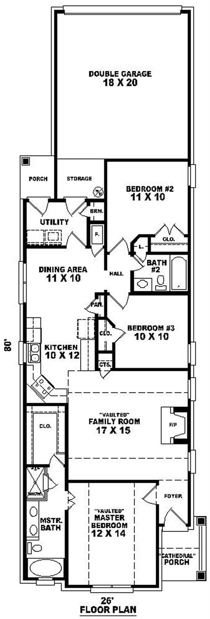 Small House Plans Floor Plan - 3 Bedrms, 2 Baths - 1307 Sq Ft - #170-2897