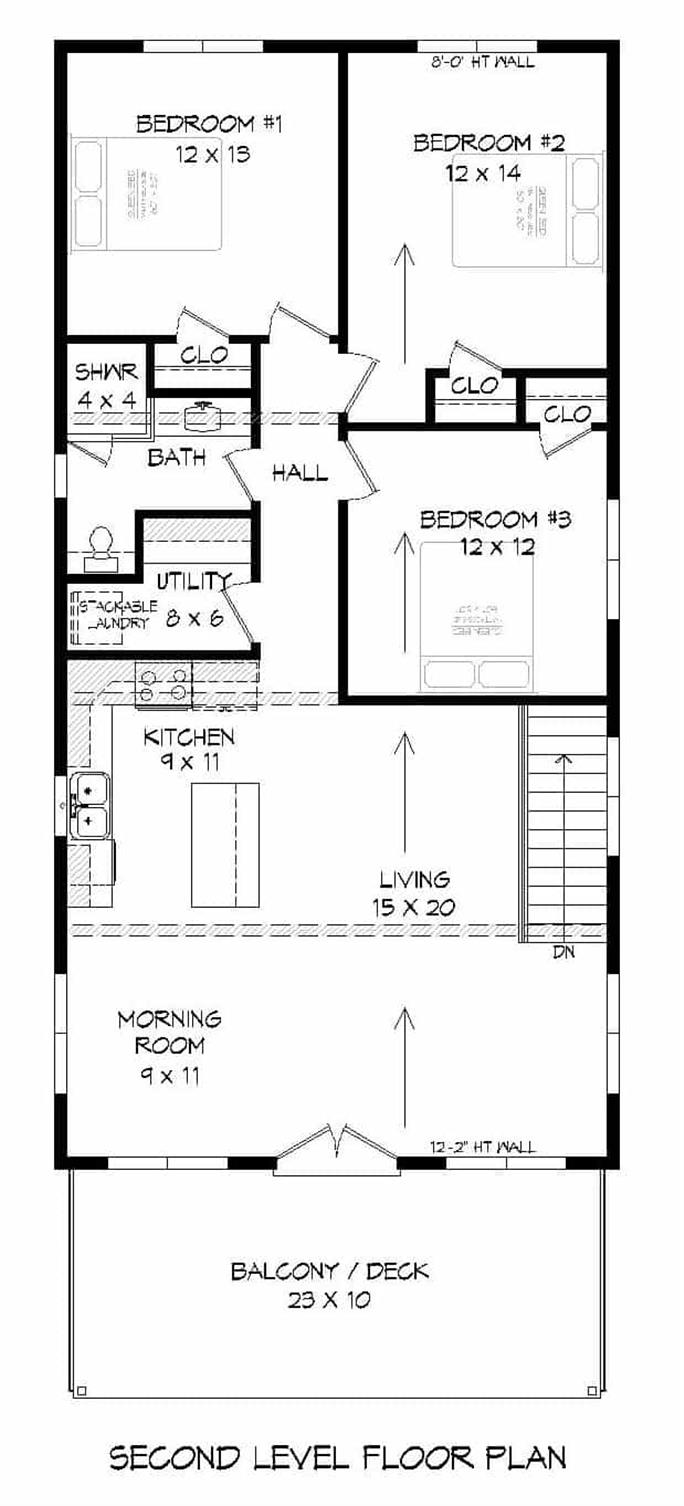 Modern House Plan - 3 Bedrms, 2 Baths - 1400 Sq Ft - #196-1104