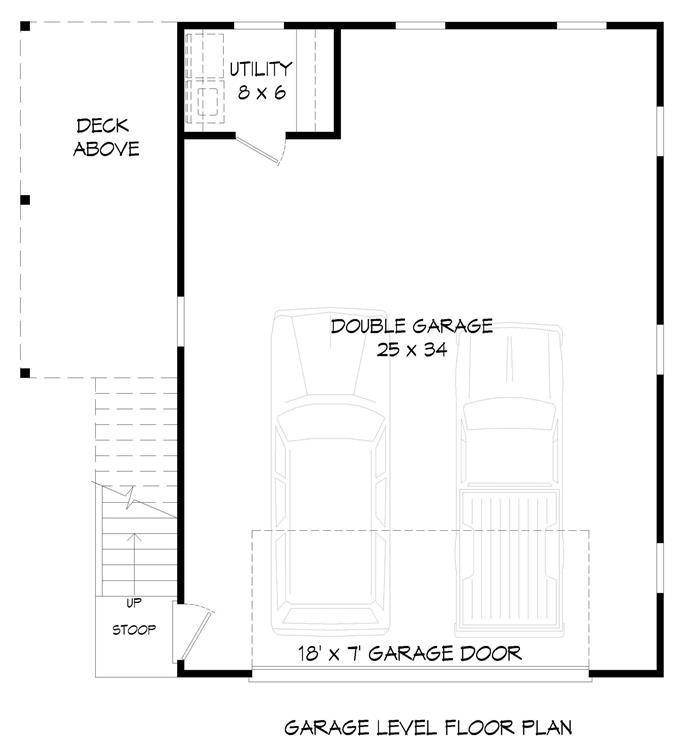 Garage with Apartment - 1 Bedrm, 1 Bath - 910 Sq Ft - Plan #196-1229