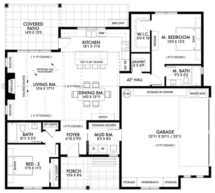 Ranch House Plan - 2 Bedrms, 2 Baths - 1500 Sq Ft - #211-1048