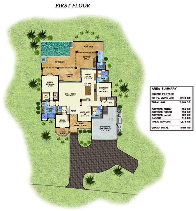 Southern Home Plan - 3 Bedrms, 4.5 Baths - 3140 Sq Ft - #219-1008