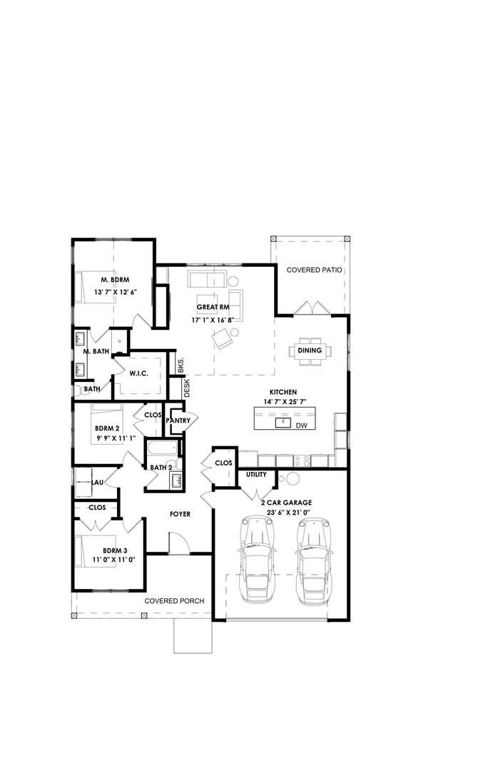 Country Home Plan - 3 Bedrms, 2 Baths - 1625 Sq Ft - #223-1016