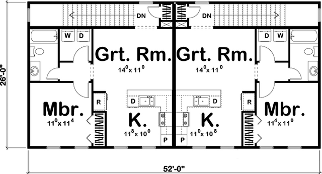 French House Plan #100-1266: 1 Bedrm, 689 Sq Ft Per Unit Home
