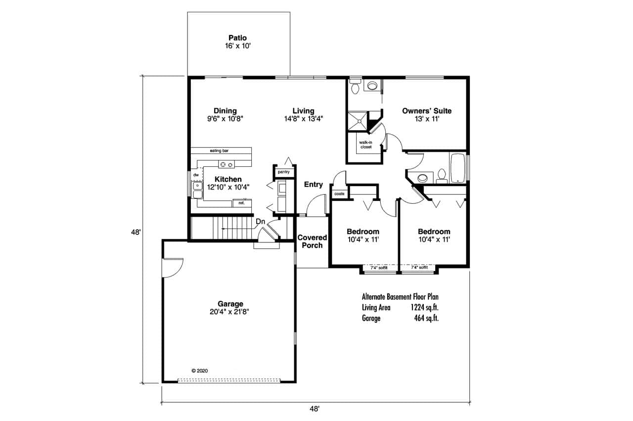Small House Plans House Plan - 3 Bedrms, 2 Baths - 1156 Sq Ft - #108-1216