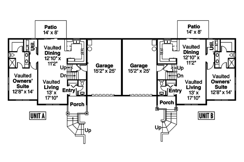 Multi-Unit House Plan #108-1846: 3 Bedrm, 1468-1473 Sq Ft Per Unit Home