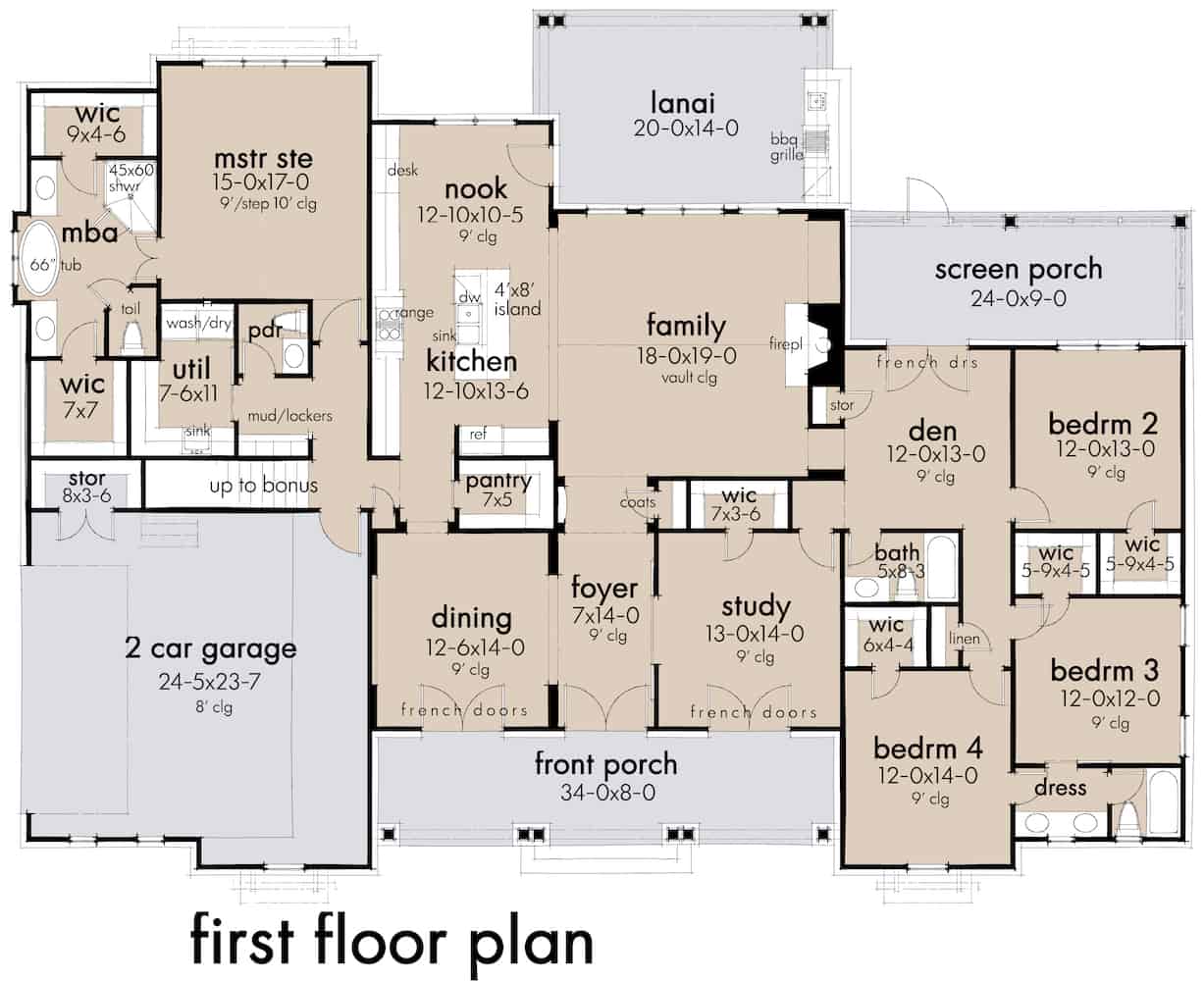 Ranch Floor Plan - 4 Bedrms, 3.5 Baths - 3077 Sq Ft - #117-1142
