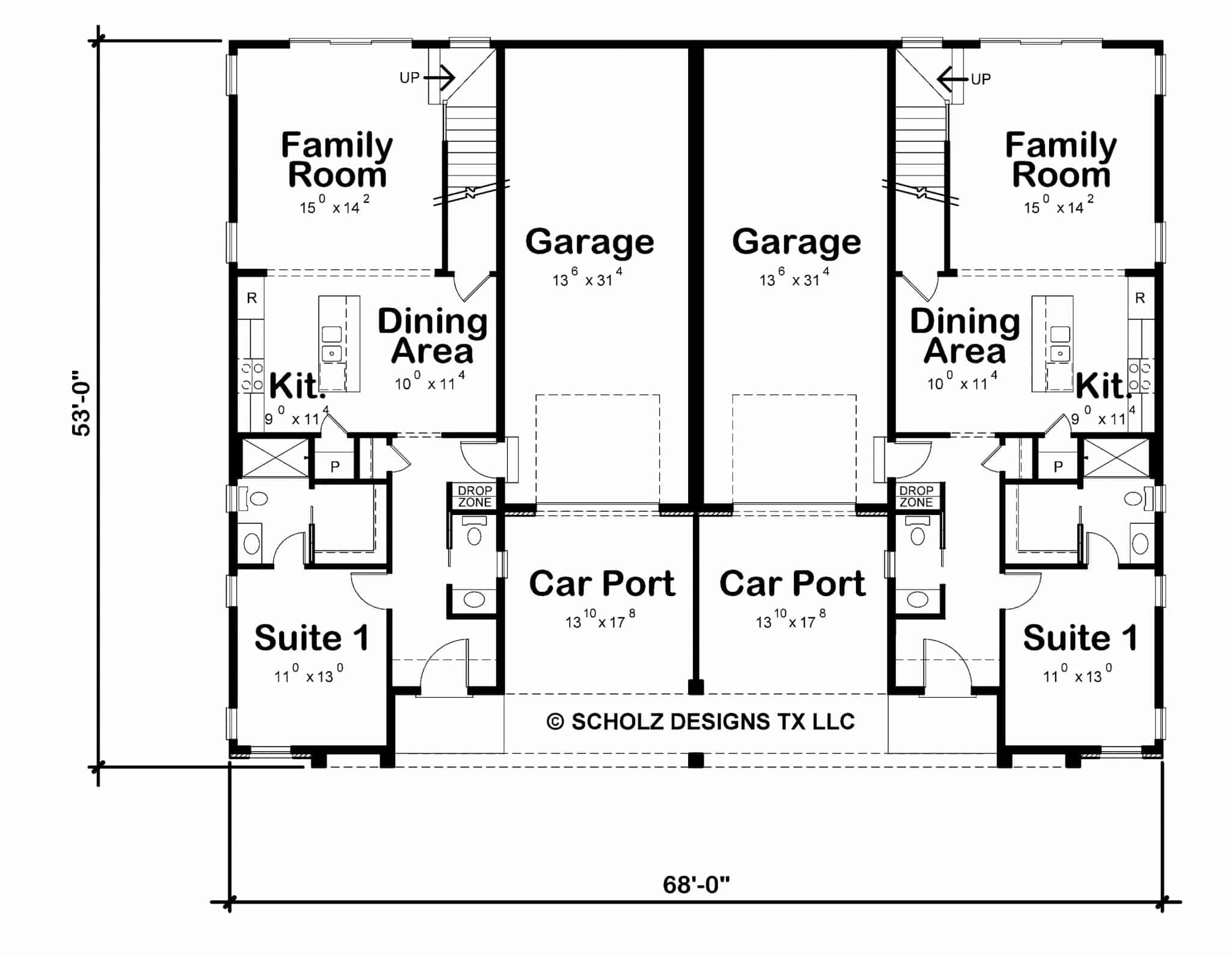 Modern Duplex Plan: 4 Bedrm, 2432 Sq Ft Per Unit - #120-2789
