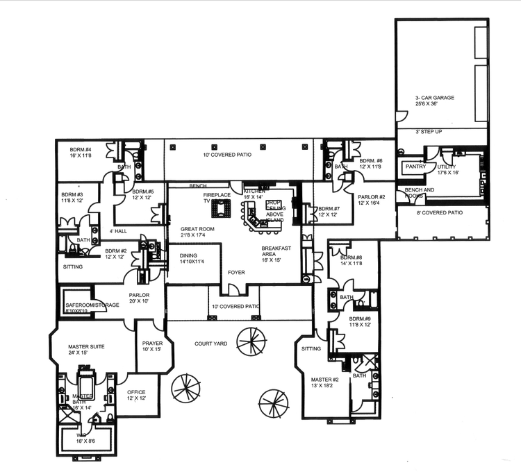 Traditional Home - 10 Bdrm, 6.5 Bath, 6005 Sq Ft - Plan #132-1540