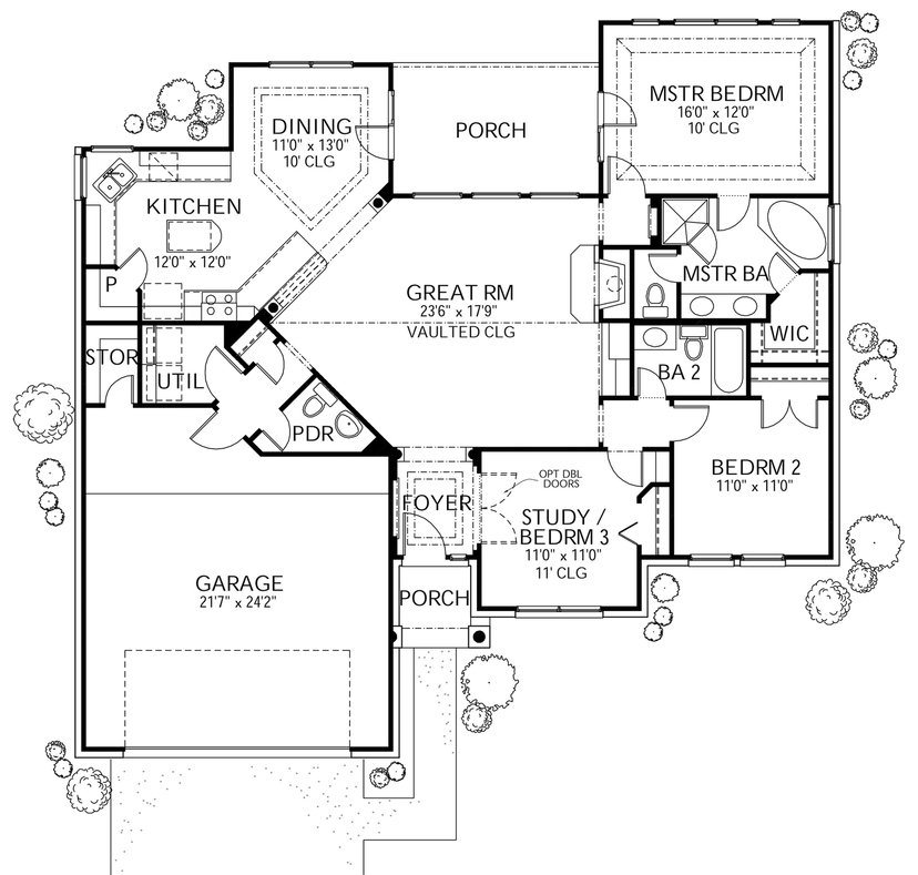 Texas Style Home Plan - 3 Bedrms, 2.5 Baths - 1561 Sq Ft - #136-1019
