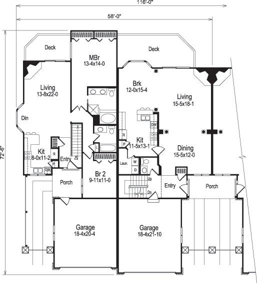 Multi-Unit (4 Units) Plan #138-1054: 3 Bedrm, 1707-1979 Sq Ft Per Unit