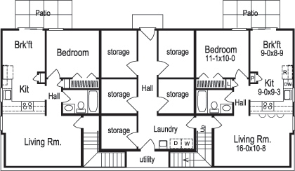 Multi-Family (5 Units) Plan with 1 Bed, 517-600 Sq Ft Per Unit