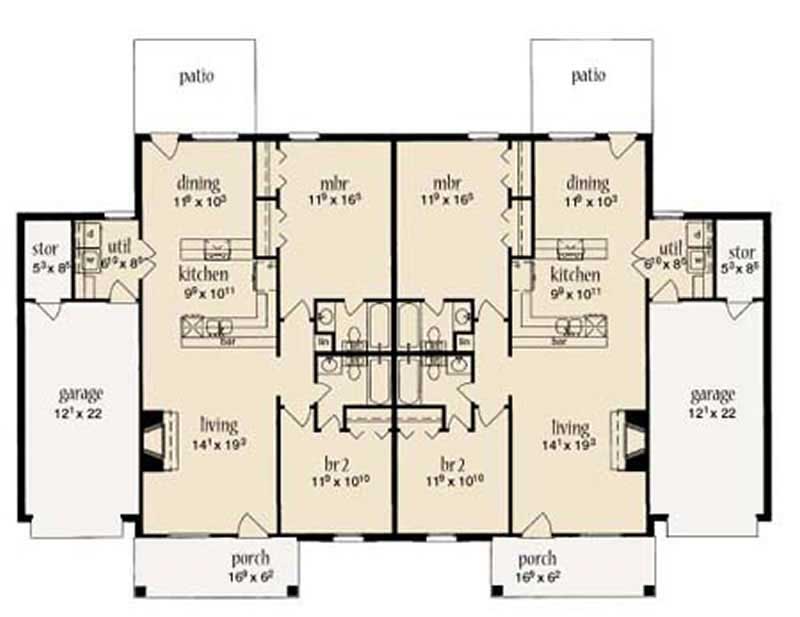 Multi-Unit Home Plan - 2 Bedrms, 2.0 Baths - 1,109 Sq Ft - Plan #139-1232