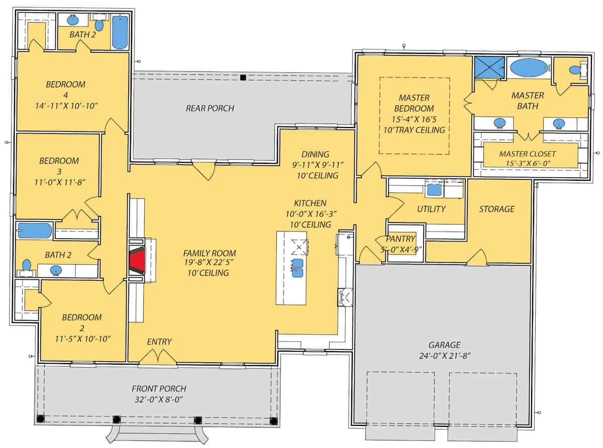Acadian Style Home - 4 Bedrms, 3 Baths - 2292 Sq Ft - Plan #140-1120