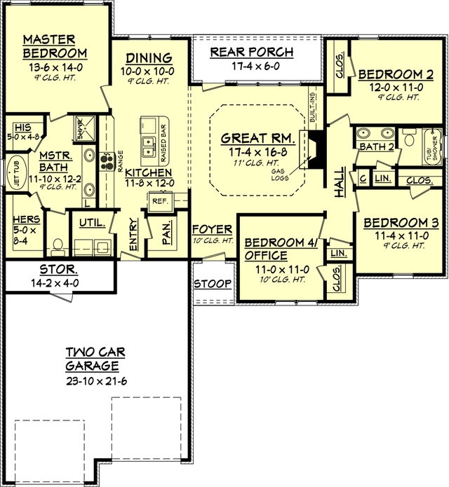 Country,Ranch,Southern,Texas Style House Plans - Home Design 142-1039