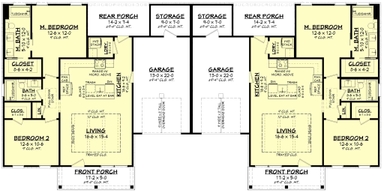 Duplex/Multi-Unit Home Plan - 4 Bedrms, 4 Baths - 2096 Sq Ft - #142-1498