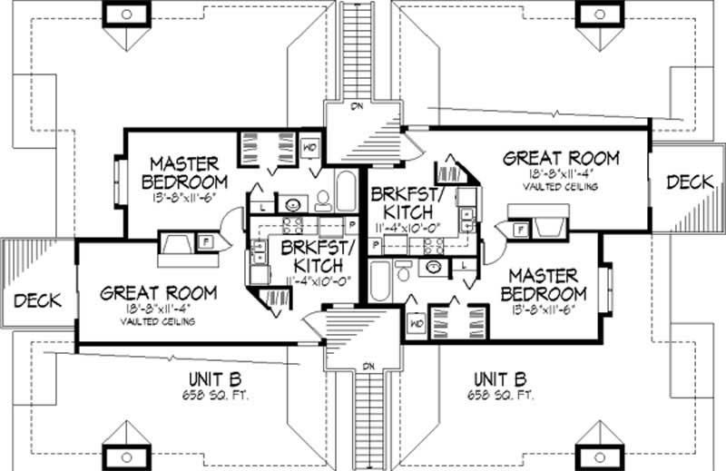 Six-Plex Plan - 1 Bedrm, 1 Bath - 658 Sq Ft Per Unit - #146-2055