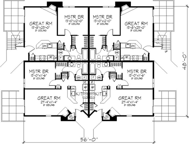 Contemporary Multi-Unit Plan - 1 Bedrm, 1 Bath - 1142 Sq Ft Per Unit ...