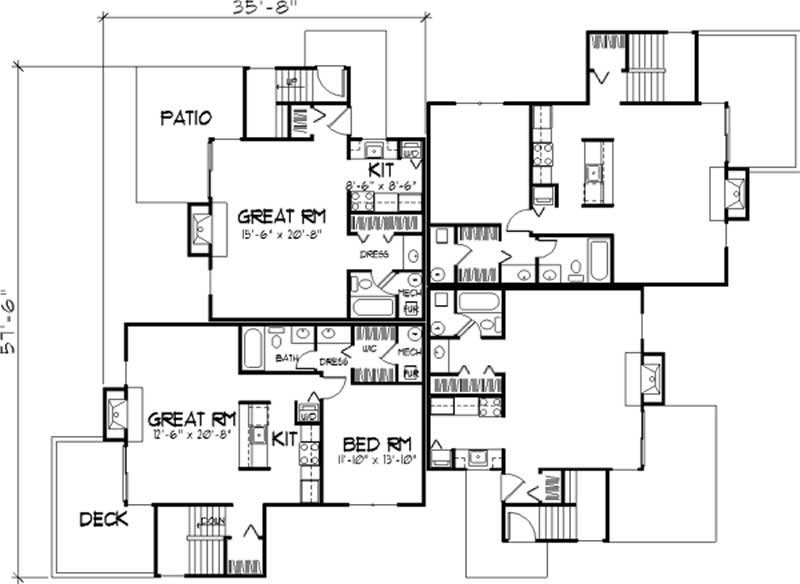 Farmhouse Multi-Unit Plan - 2 Bedrms, 1 Bath - 570 Sq Ft Per Unit ...