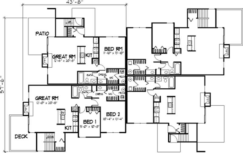 Farmhouse Multi-Unit Plan - 2 Bedrms, 1 Bath - 570 Sq Ft Per Unit ...