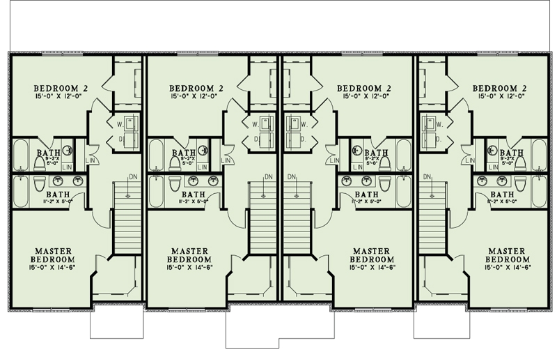 House Plan #153-1997: 4-Units - 2 Bdrm, 1,510 Sq Ft Multi-Unit Home ...