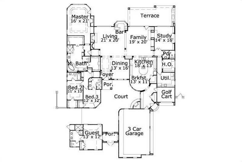 French, Country House Plans - Home Design OHP-990135-3-01 # 15855