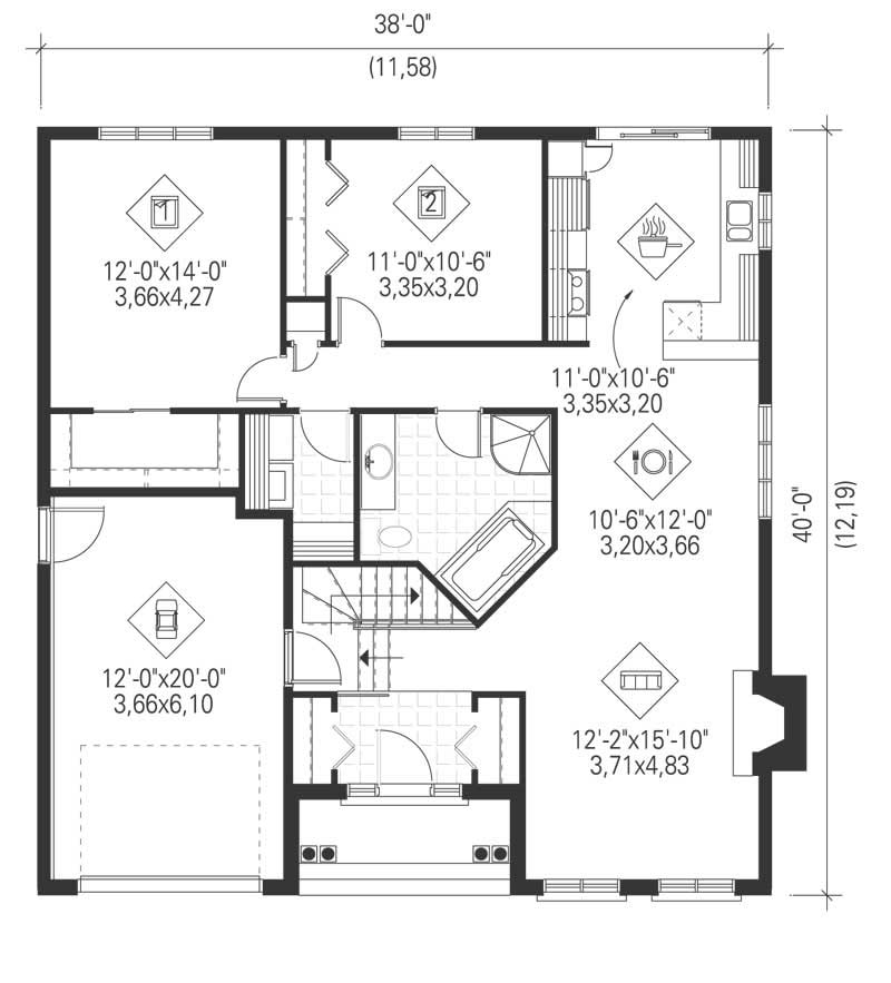 Craftsman House Plan - 2 Bedrms, 1 Baths - 1200 Sq Ft - #157-1563