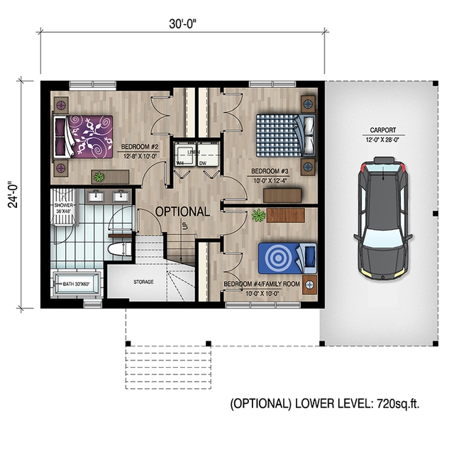 720 Sq Ft Small Contemporary House Plan - 1 Bedroom, 1 Bath