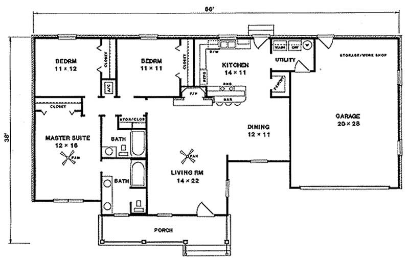 Country House Plan - 3 Bedrms, 2 Baths - 1409 Sq Ft - #174-1052