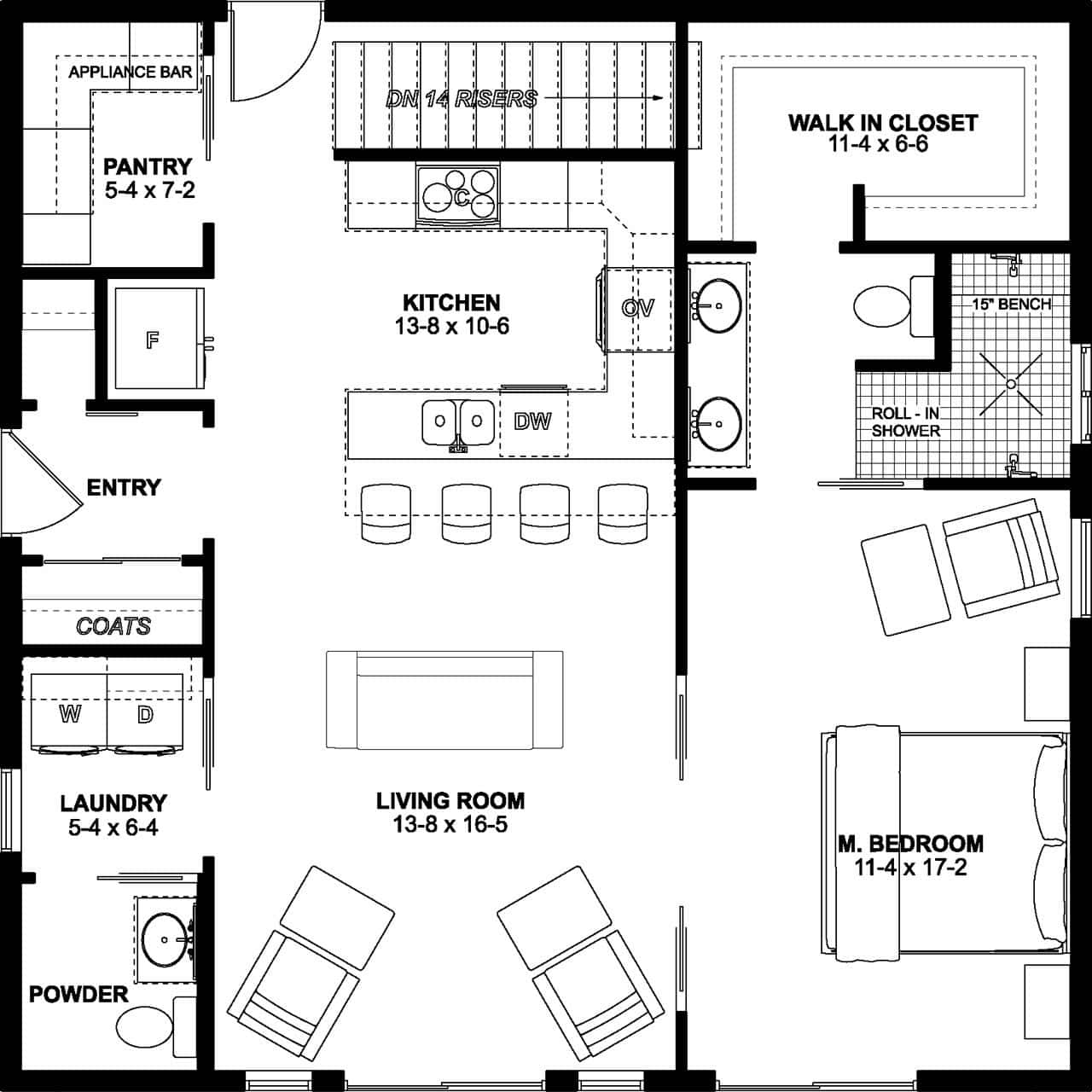 Small House - 1 Bedrms, 1.5 Baths - 1024 Sq Ft - Plan #177-1056