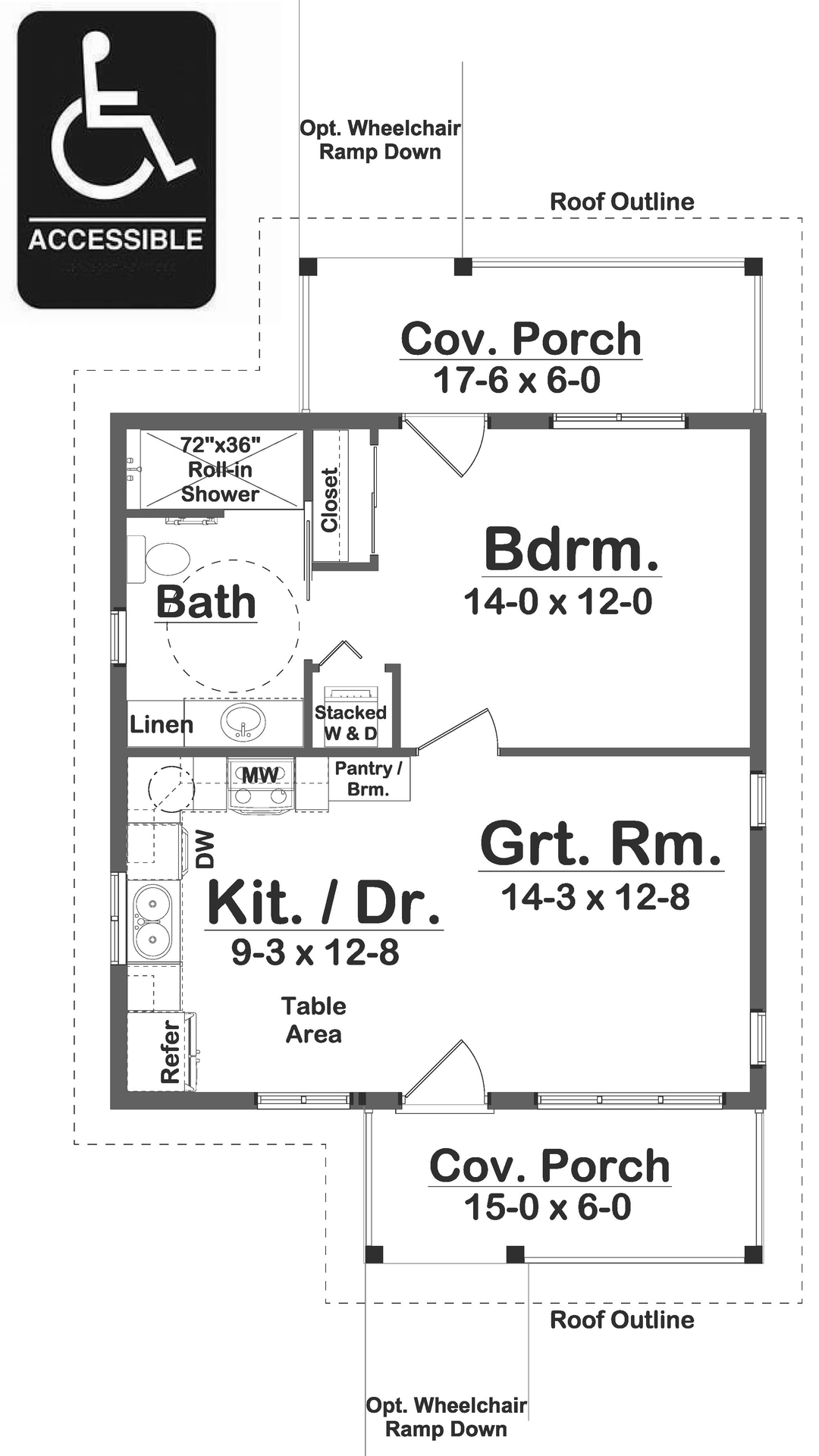 Handicap Accessible House Plan - 1 Bedrms, 1 Baths - 637 Sq Ft - #177-1075